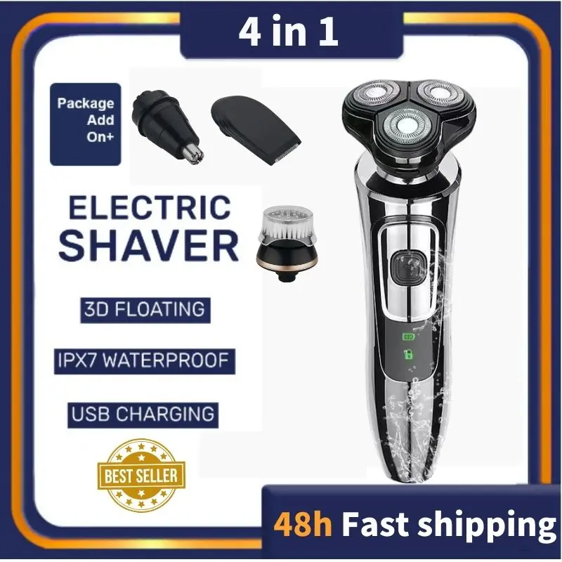 Afeitadora eléctrica para hombres, recortador de barba silencioso recargable, afeitado flotante ...