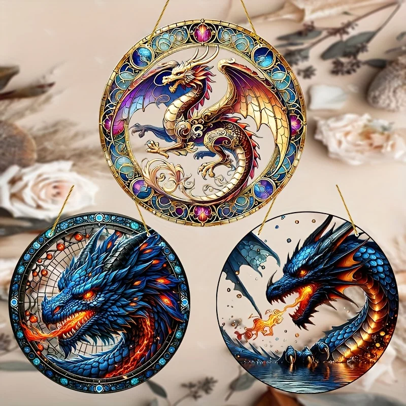 Red Dragon Suncatcher Wall Sign Round Dyed Acrylic Wall Art Hanging ...