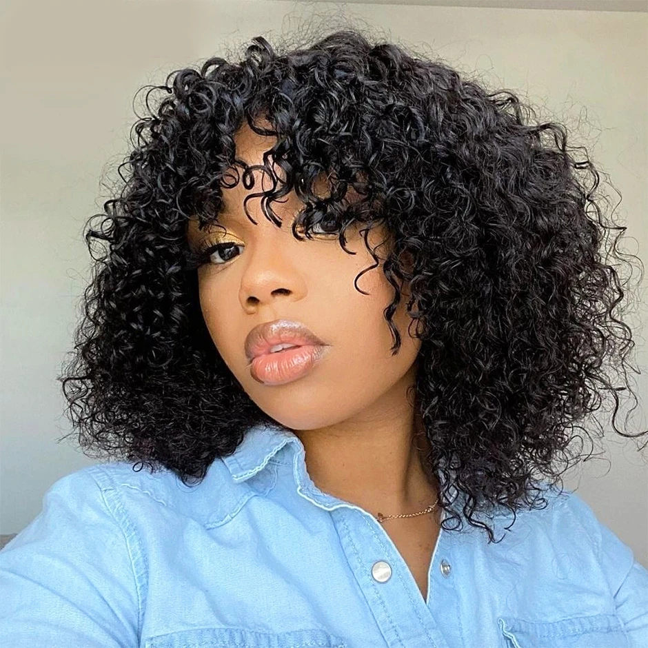 Isee Hair Wig With Bangs 180% Glueless Curly Wig With Bangs For Women ...