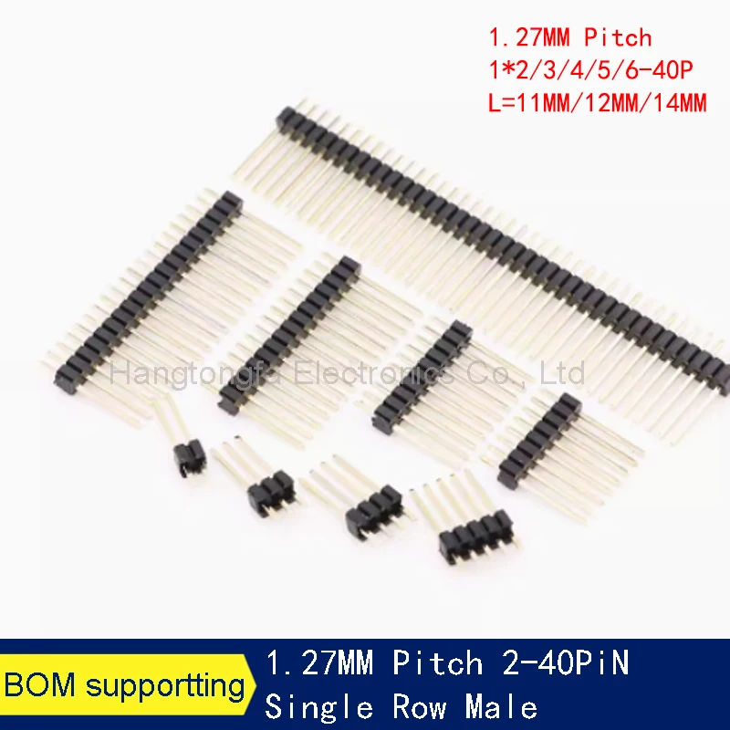 10pcs 1.27mm Pitch Gold Plated Male 40P 1*2 10P Long Pin Header Strip ...