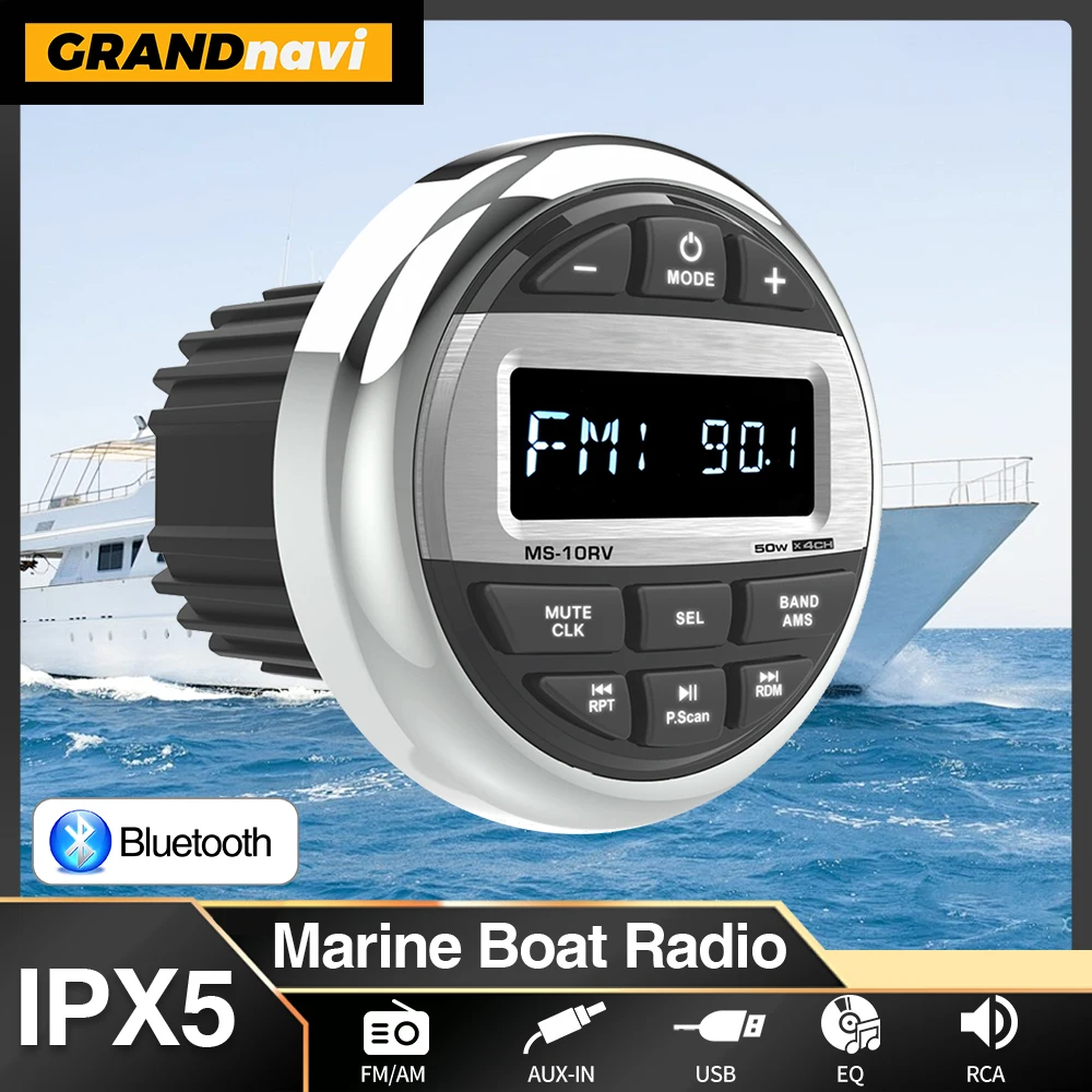 GRANDnavi Waterproof Bluetooth Marine Stereo Radio FM/AM Digital Media ...