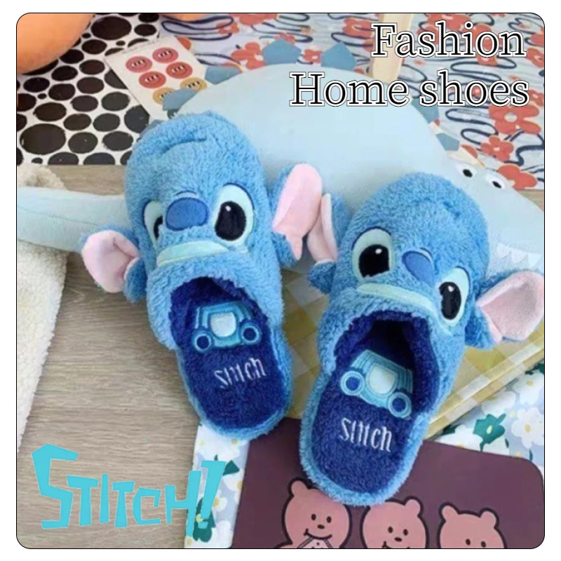 Disney Stitch Winter Women Slippers Plush Warm Indoor Non-slip Slippers ...