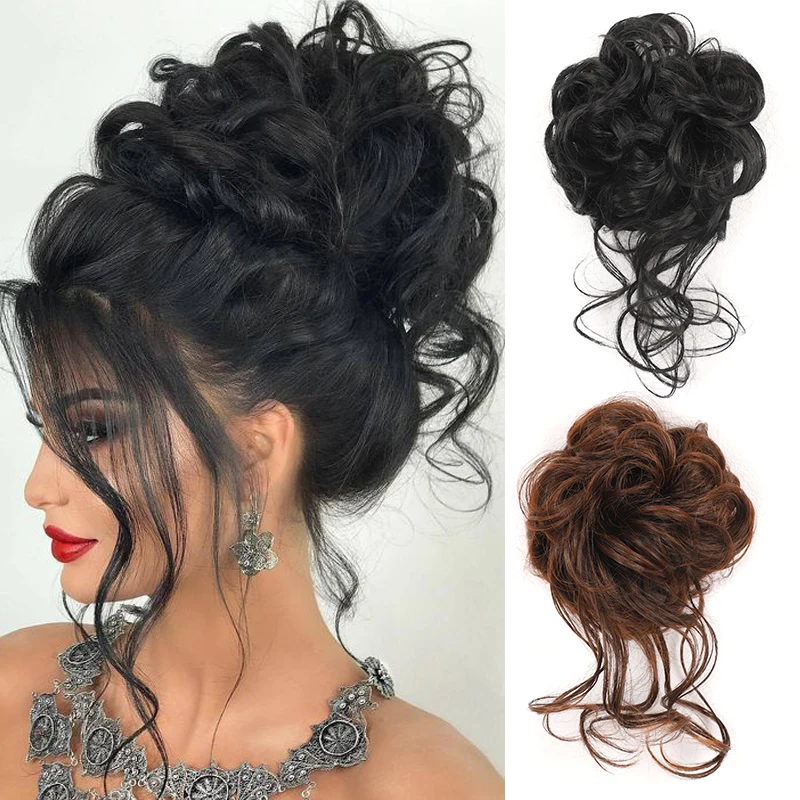 Messy-Hair-Bun-Chignon-for-Women-Curly-Elastic-Scrunchies-Hairpiece ...