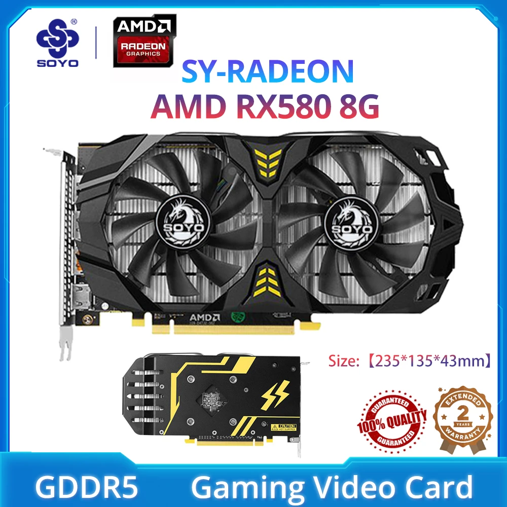 Soyo New Amd Graphics Card Radeon Rx580 8g Gpu Card Gddr5 Pci Express16x3.0 256bit Gaming Video ...