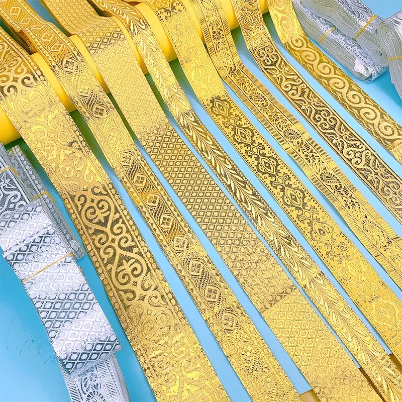 Gold Thread Embroidery Weaving Jacquard Ribbon Lace Silver Thread ...