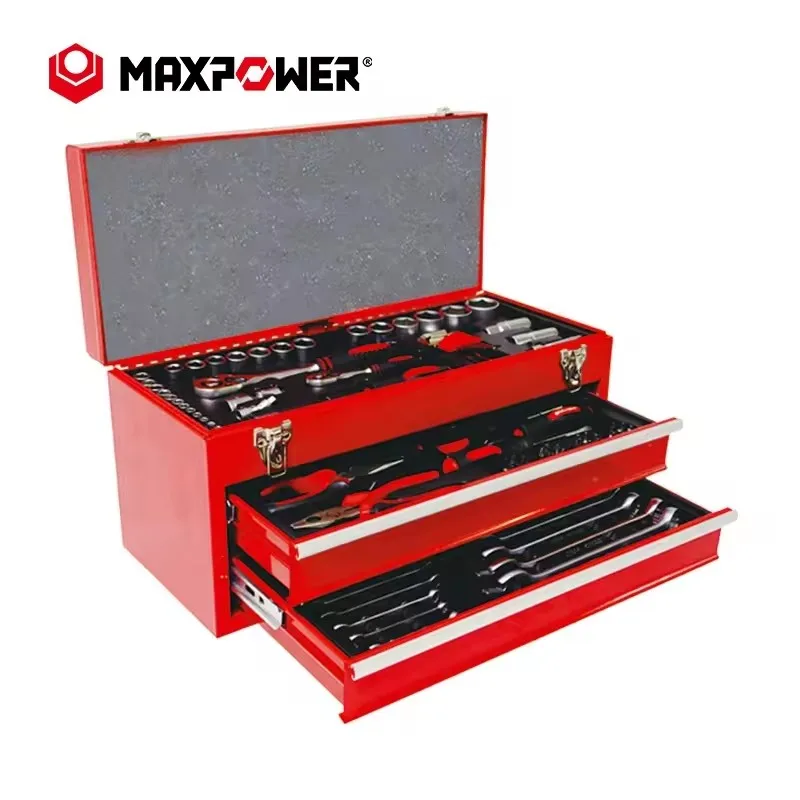Maxpower 3 Drawer Mechanics Repair Tool Kit 90pcs Complete Tool Box Set ...