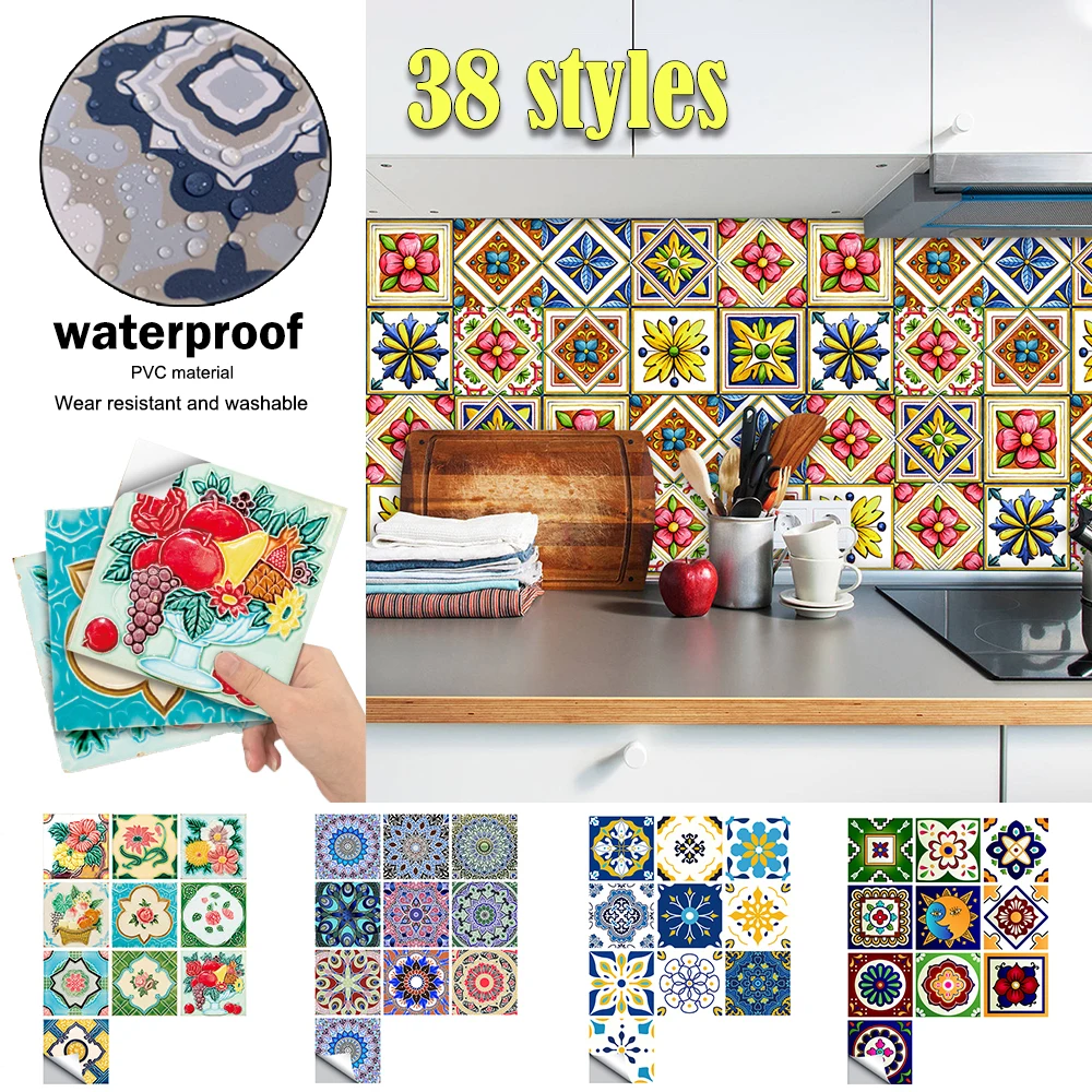 10/15/20cm Tile Sticker Kitchen Backsplash Glossy Wall Decals ...