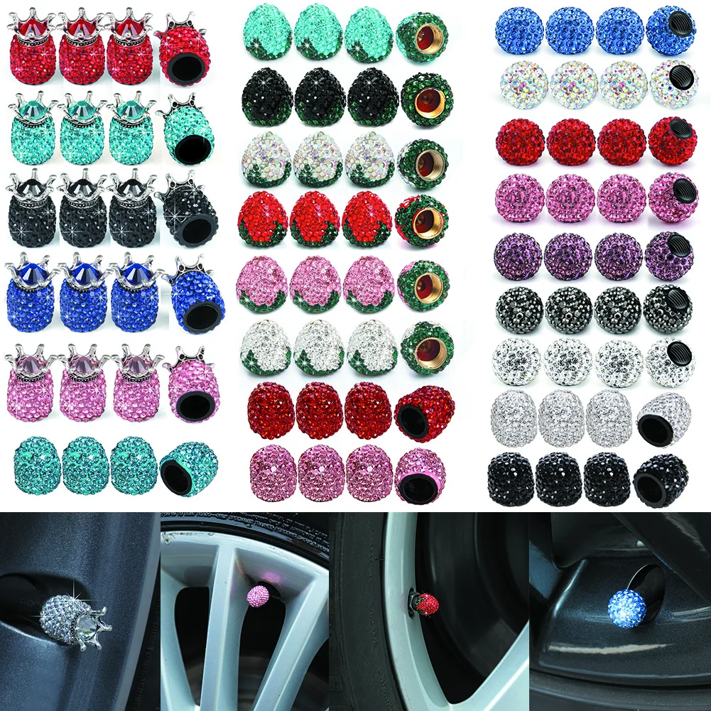 4PCS-Crystal-Car-Tire-Valve-Caps-Diamond-Shining-Dust-proof-Wheel-Valve ...
