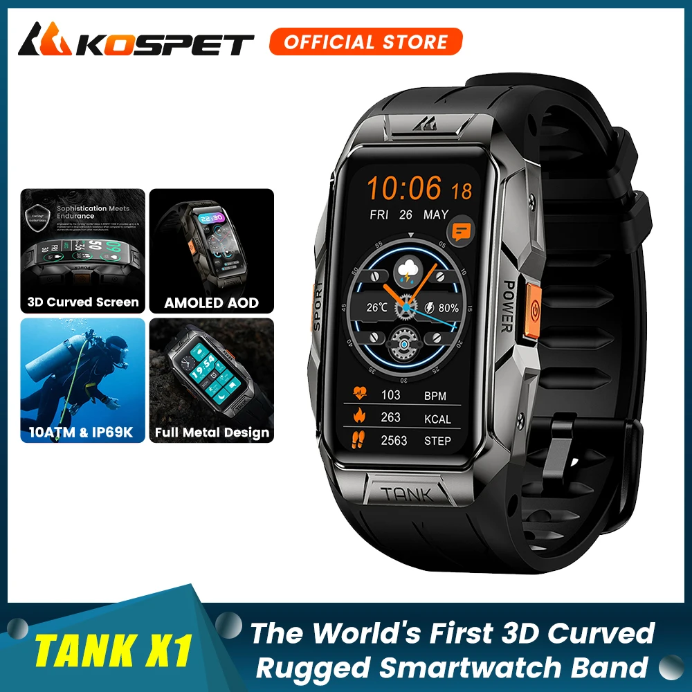 KOSPET TANK X1 Smart Watch Men Women Smartband 10ATM Waterproof Watches 1.47" AMOLED Bracelet ...