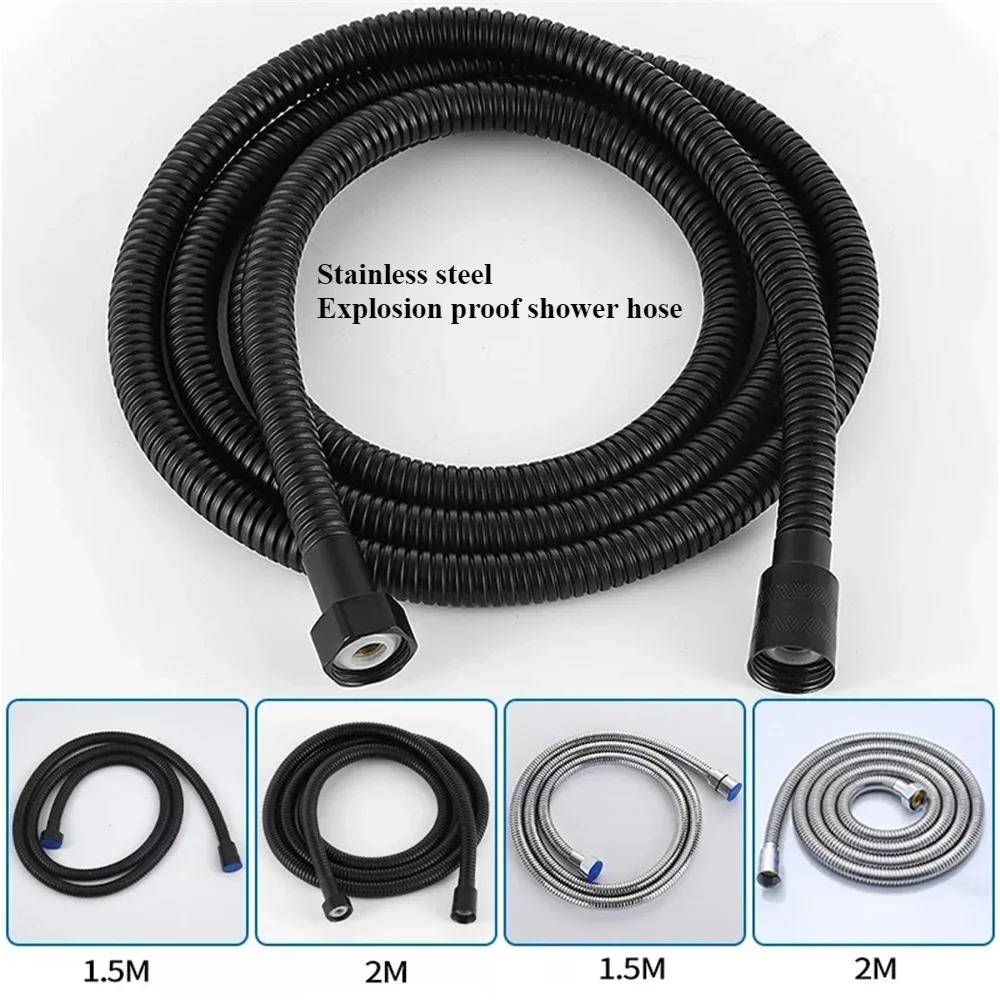 1-5-2M-Black-silver-SUS-304-Flexible-Shower-Hose-Long-Bathroom-Shower ...
