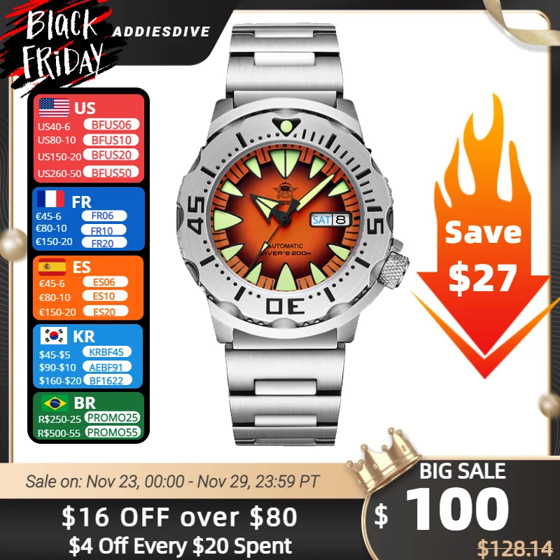 ADDIESDIVE-New-Monster-Automatic-Diver-Watch-steel-Sapphire-Glass-200M ...