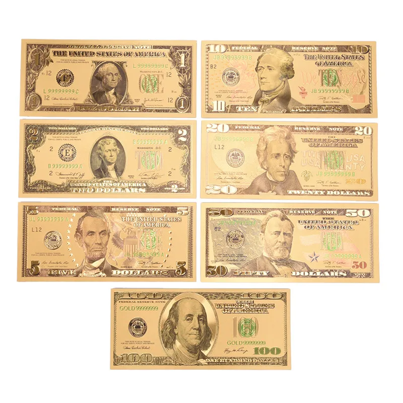 1-Set-7-Pcs-Gold-Plated-US-dollar-Paper-Money-Banknotes-Crafts-For ...