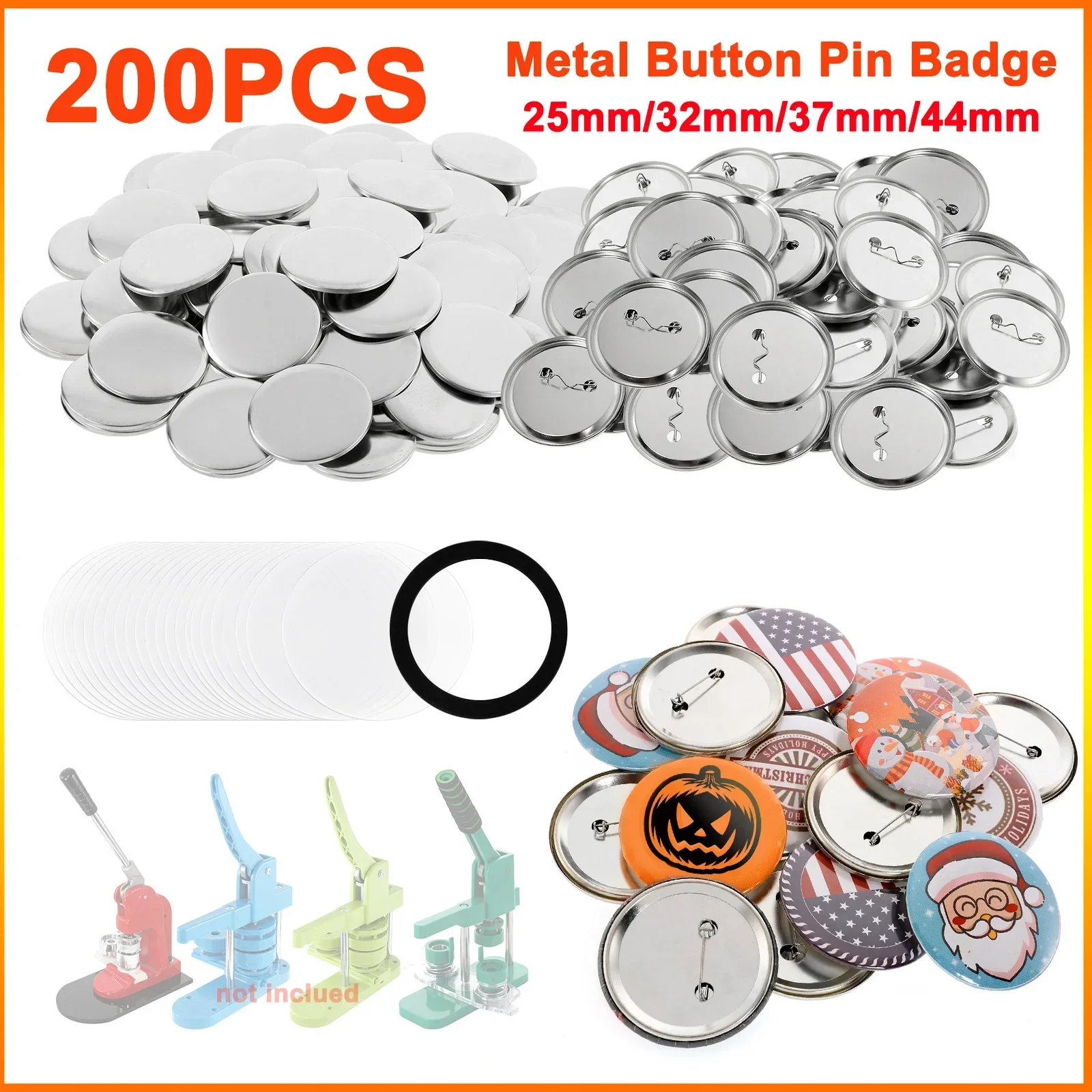 200Sets Metal Badge Pin Button Maker Parts 25mm 32mm 37mm DIY Blank ...