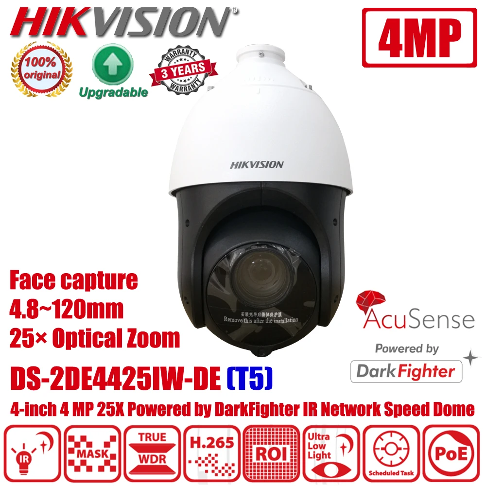 Original Hikvision DS 2DE4425IW DE(T5) 4 inch 4MP 25X Powered by DarkFighter IR AcuSense Network ...