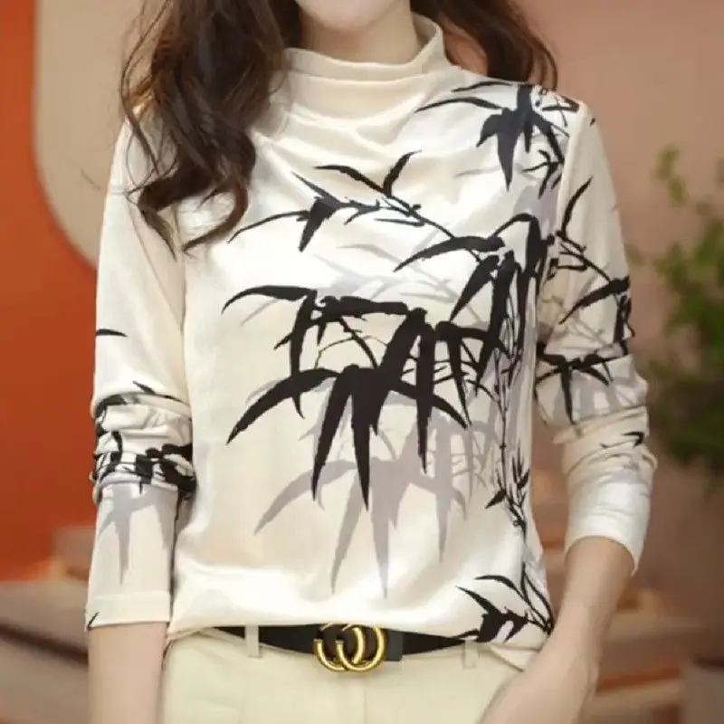 Autumn Winter Women Stylish Chinese Style Vintage Print Golden Velvet T ...