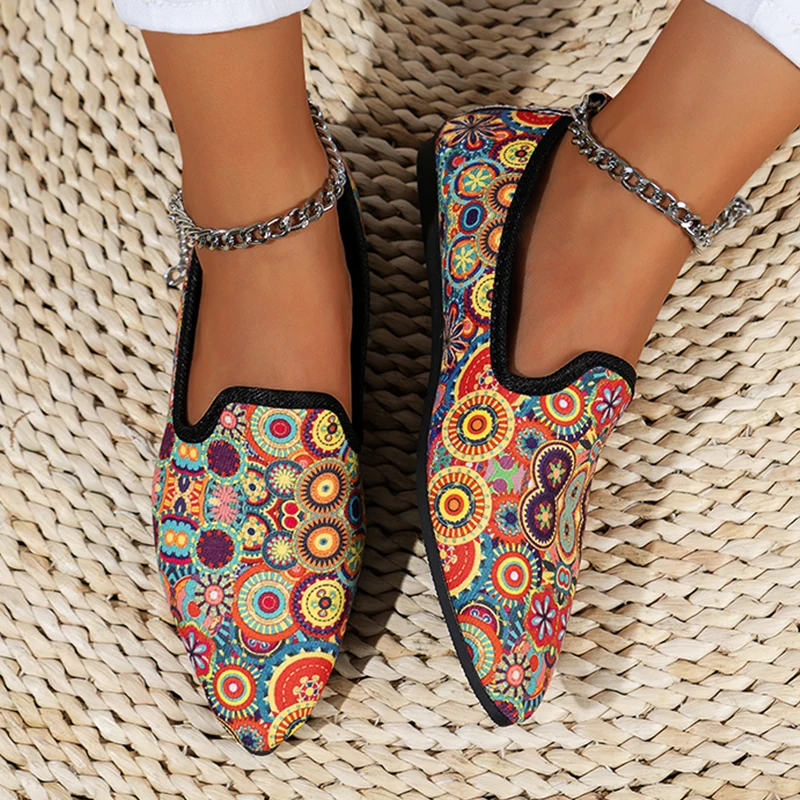 Women-Shoes-Print-Random-Flats-Sneakers-New-Running-Sport-Shoes-Pointed ...