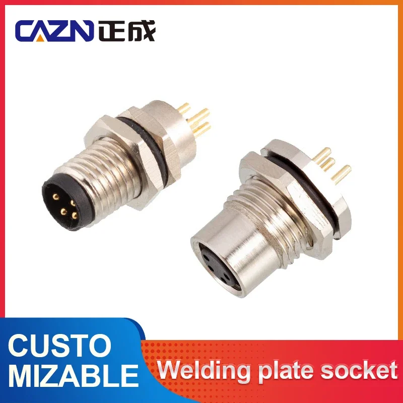 CAZN M8 Welding Panel Connector Male Female Back Mount Socket SMD 3 4 5 ...
