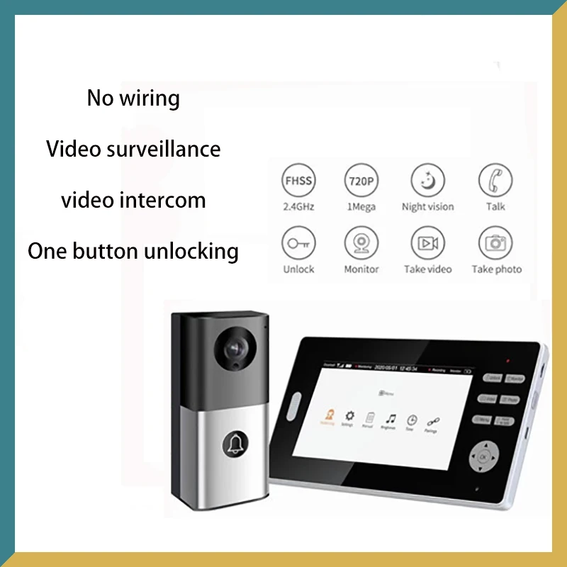 7 Inch Monitor No Wiring Waterproof Door Bell Camera Video Intercom ...