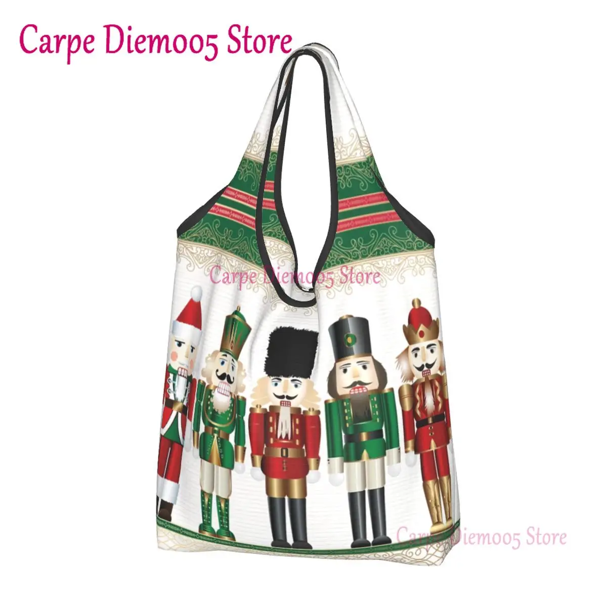 Merry Christmas Nutcrackers Grocery Shopping Bags Shopper Shoulder Tote ...