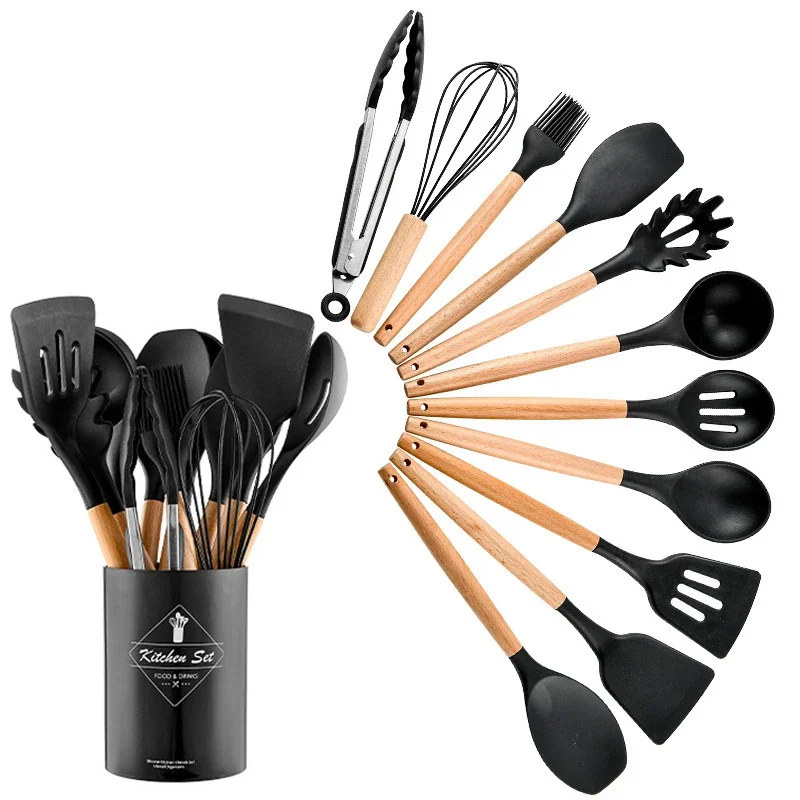 12Pcs Silicone Kitchenware Non-Stick Cookware Kitchen Utensils Set ...