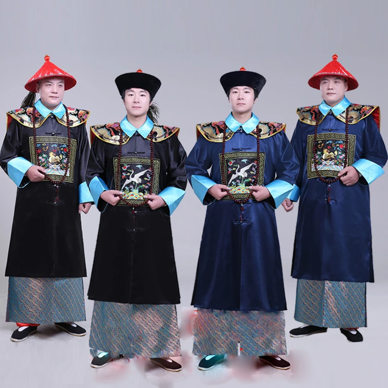 Ancient Black Military Official Civil Official Uniform Qing Dynasty Ancient Clothes Men's ...