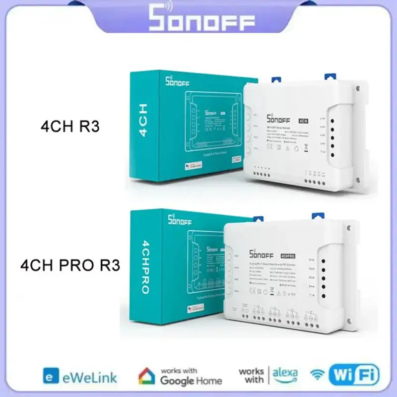 SONOFF-4CH-R3-4CH-PRO-R3-4-Gang-Smart-WIFI-Switch-433MHZ-Din-Rail ...