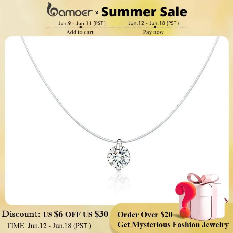 Bamoer collar de cadena Invisible de plata para mujer, Gargantilla con ...