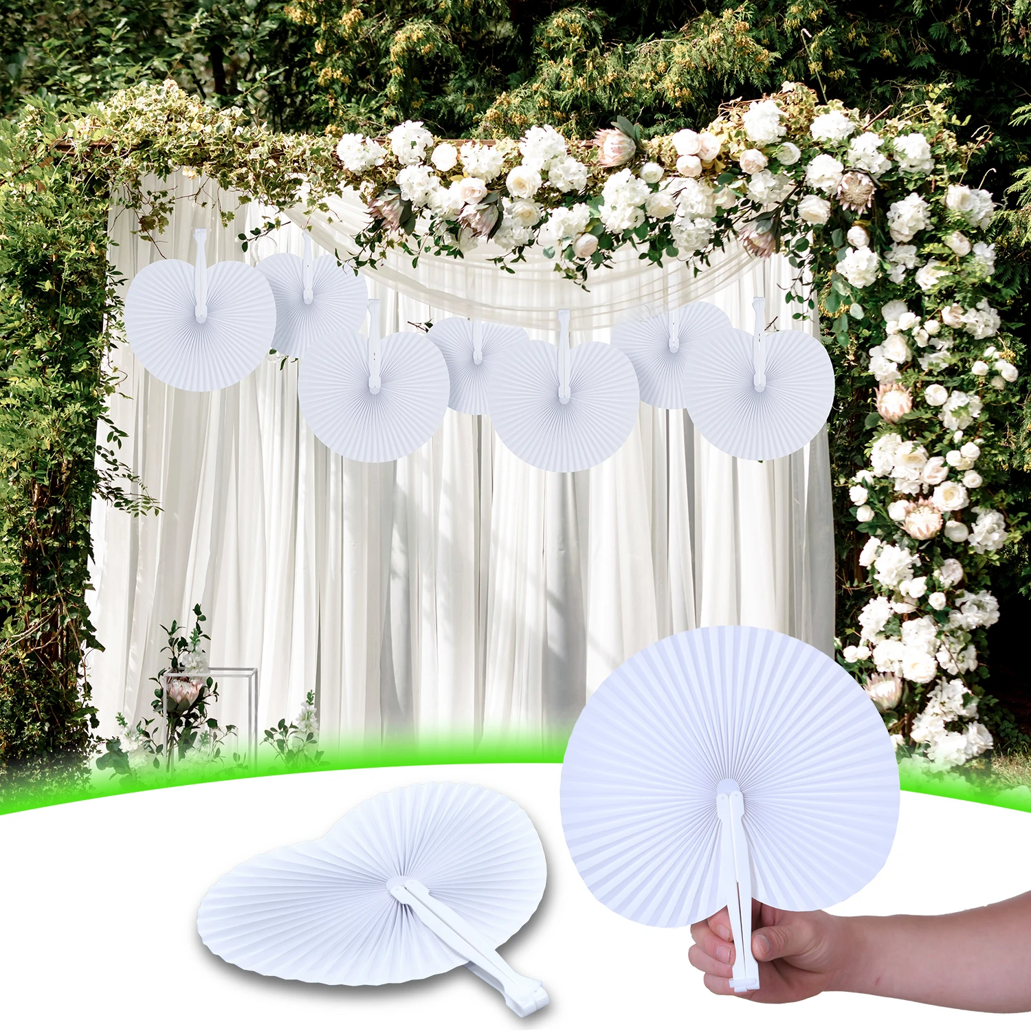 12-30-50-60-90-100-Pcs-White-Folding-Handheld-Paper-Fans-Round-Shaped ...