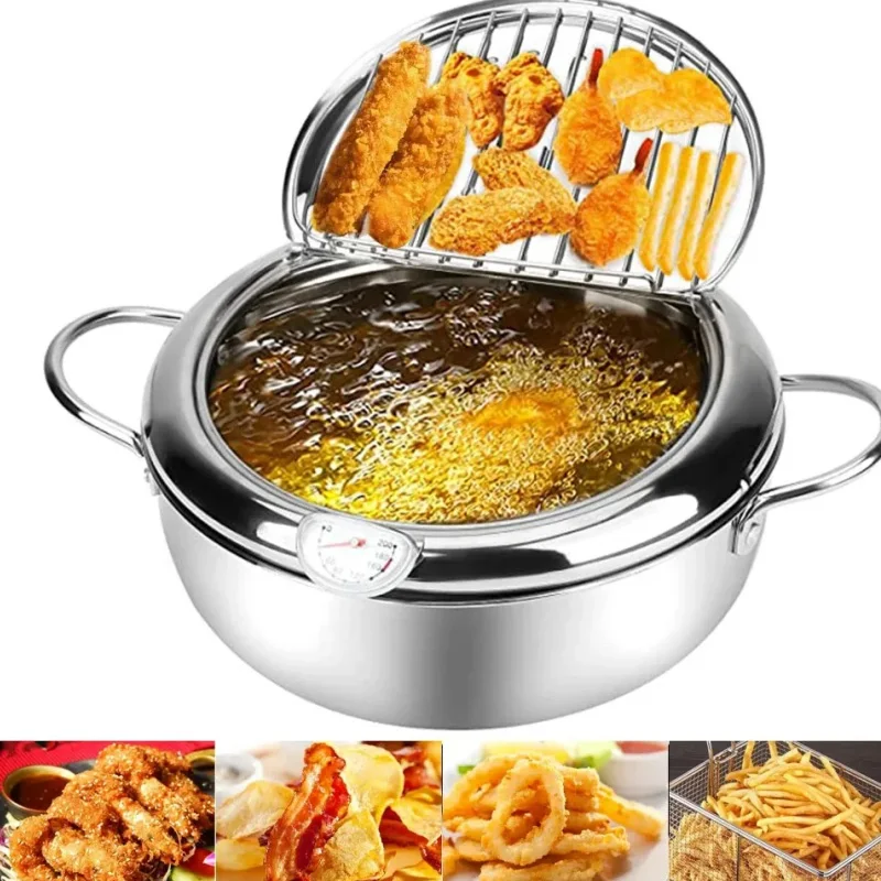 Japanese-Deep-Fryer-With-Thermometer-and-Lid-304-Stainless-Steel ...
