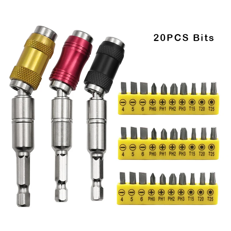 Screw Drill Bit 1/4" Hexagon Magnetic" Tip Angle Pivoting Holder ...