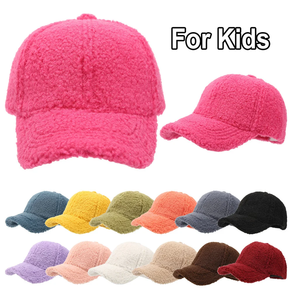 Winter Lamb Wool Baseball Caps For Children Baby Kids Warm Thick Solid ...