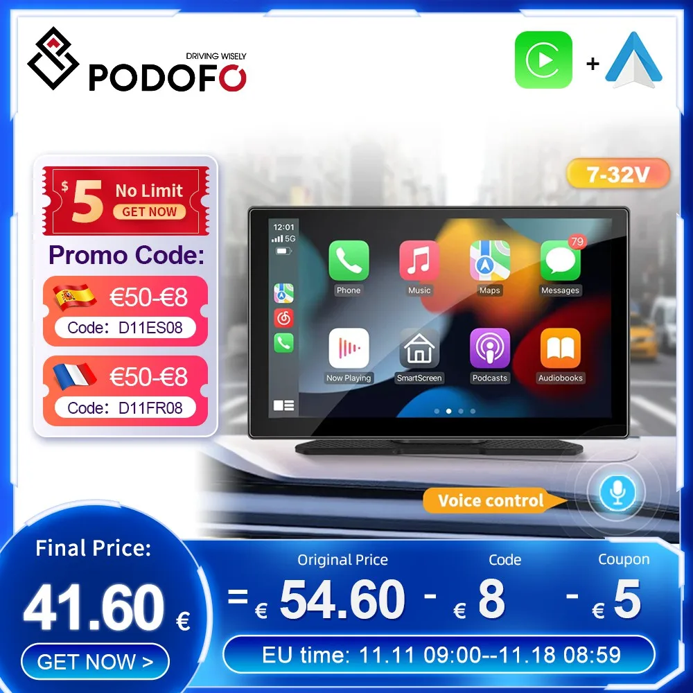 Podofo-9-Carplay-Monitor-Smart-Player-Android-Auto-CarPlay-Screen-Apple-Airplay-Support-Rear ...