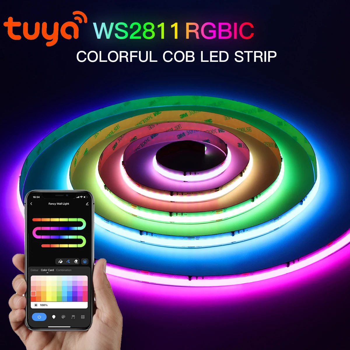 10mm-Wifi-LED-Strip-Lights-12V-576LEDs-M-Music-Sync-RGBIC-COB-WS2811-IC ...