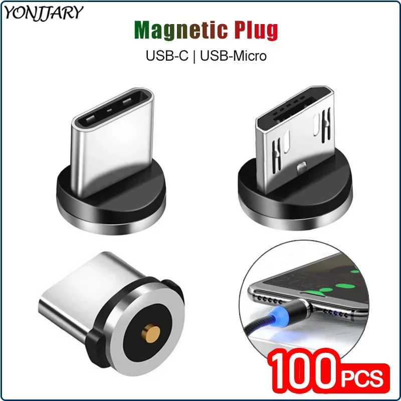 100Pcs-Round-Magnetic-Plug-Micro-USB-Type-C-Fast-Charging-Adapters-for ...