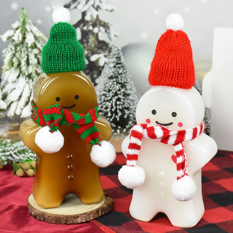 Christmas Plastic Water Bottle Gingerbread Man Snowman Shaker Cup Juice ...