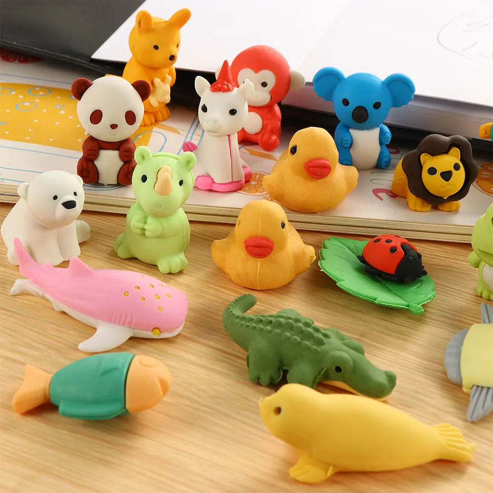 10Pcs-Children-Cartoon-Animal-Eraser-Animal-Shaped-Pencil-Erasers ...