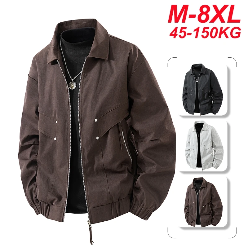 8XL Plus Size Jacket Men Fashion Casual Black White Coat Male Spring ...