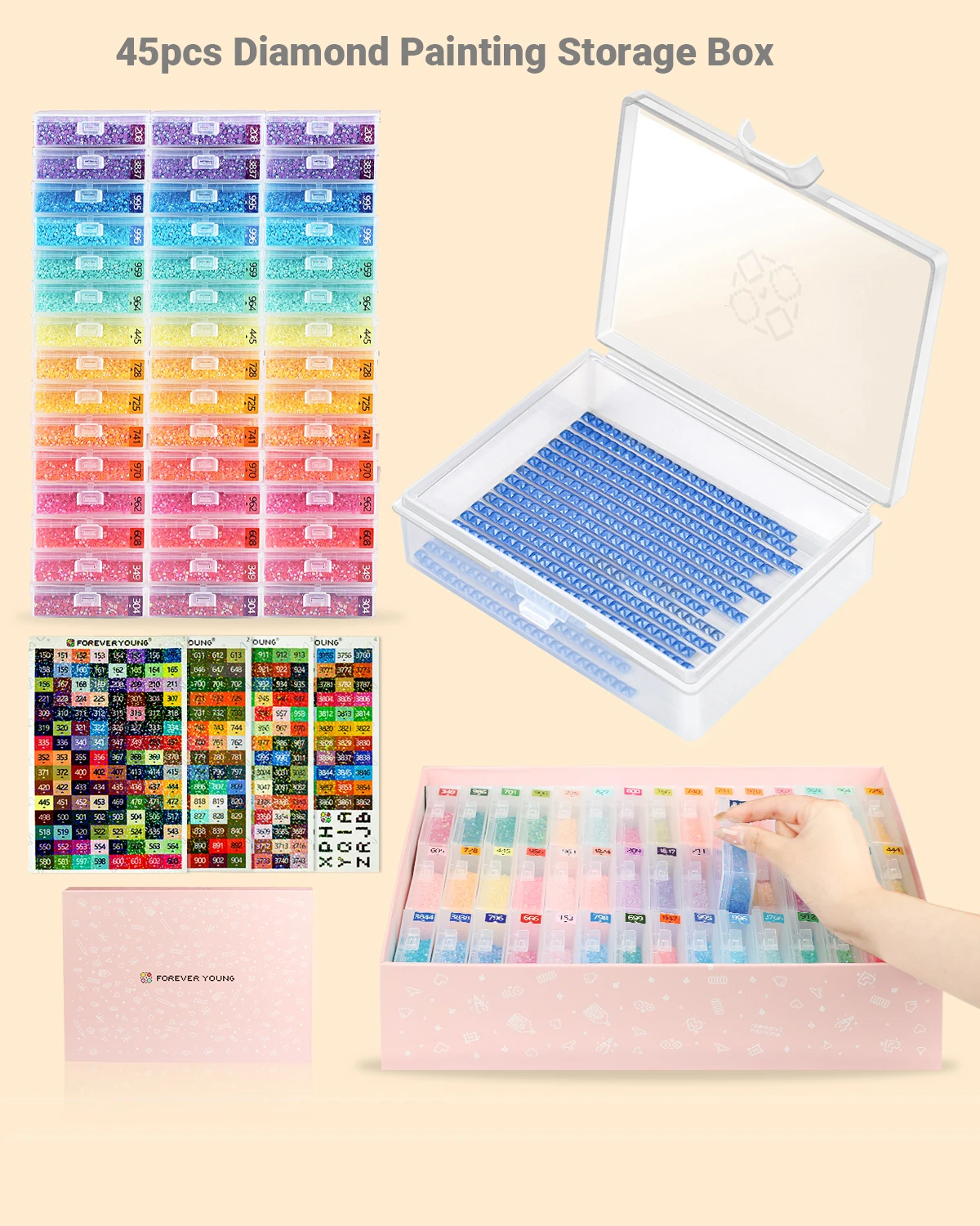 45Pcs Diamond Painting Storage Box, Diamond Painting Tray With Lids ...