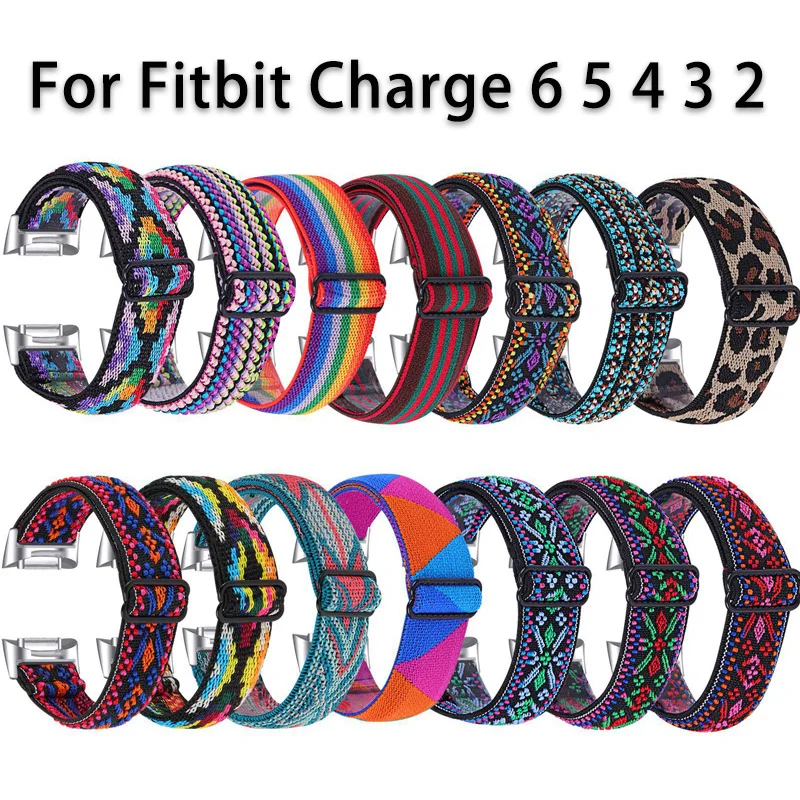 Nylon-Elastic-Bracelet-Band-Loop-For-Fitbit-Charge-6-5-4-3-2-Woven ...