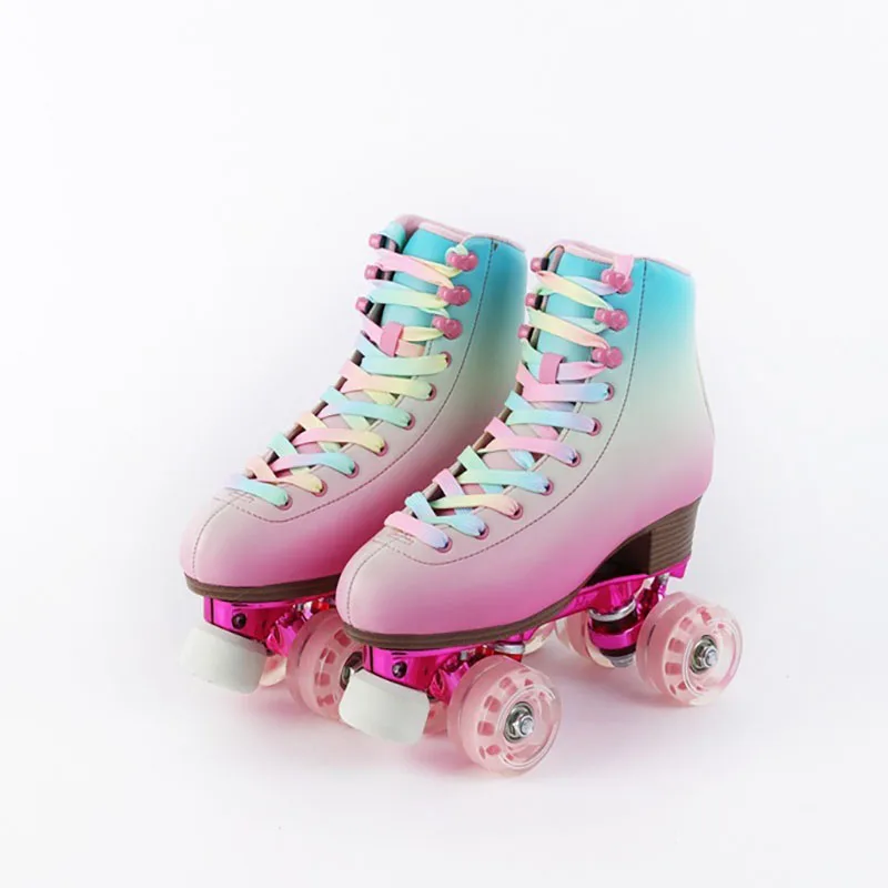 Pink-Roller-Skate-Double-Line-Skates-Womens-Quad-Skating-Shoes-Fashion ...