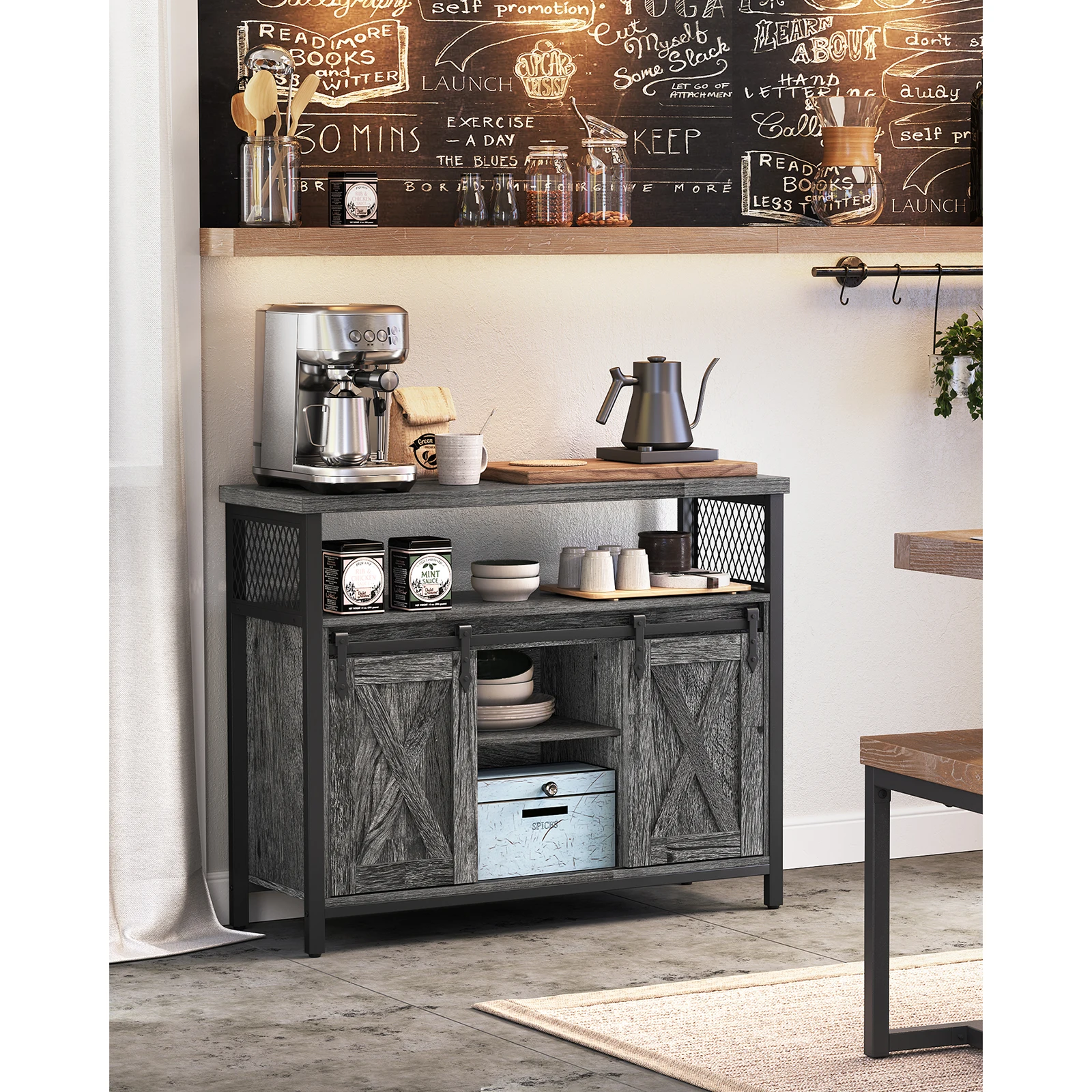 VASAGLE Sideboard, Kitchen Cabinet, Storage Cupboard, with 2 Sliding ...