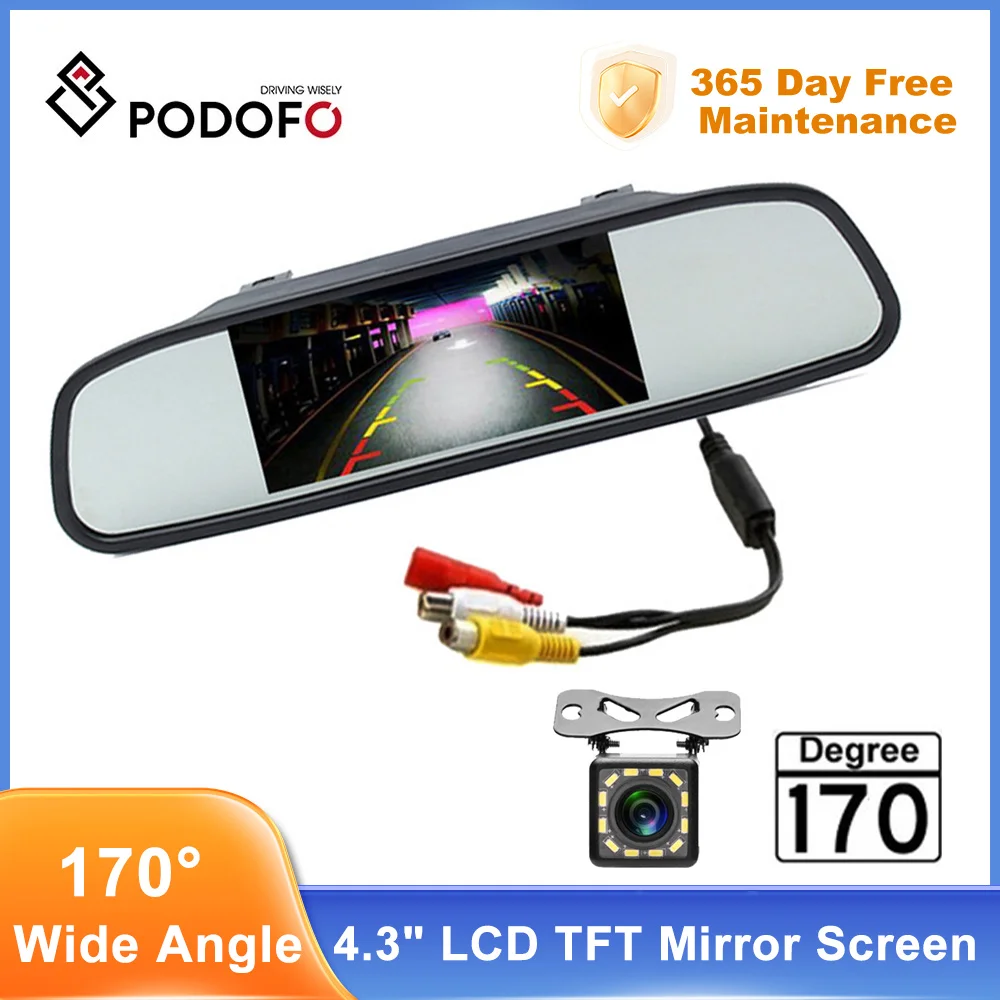 Podofo Car HD Video Auto Parking Monitor 4 LED Night Vision CCD Car ...