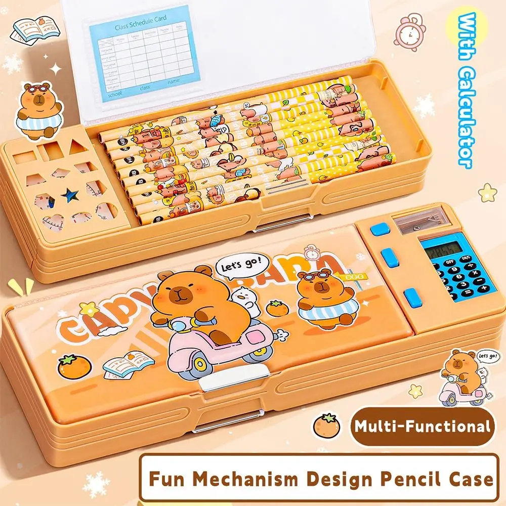 Plastic Pencil Case With Calculator/Pencil Sharpener Double Sided Use ...