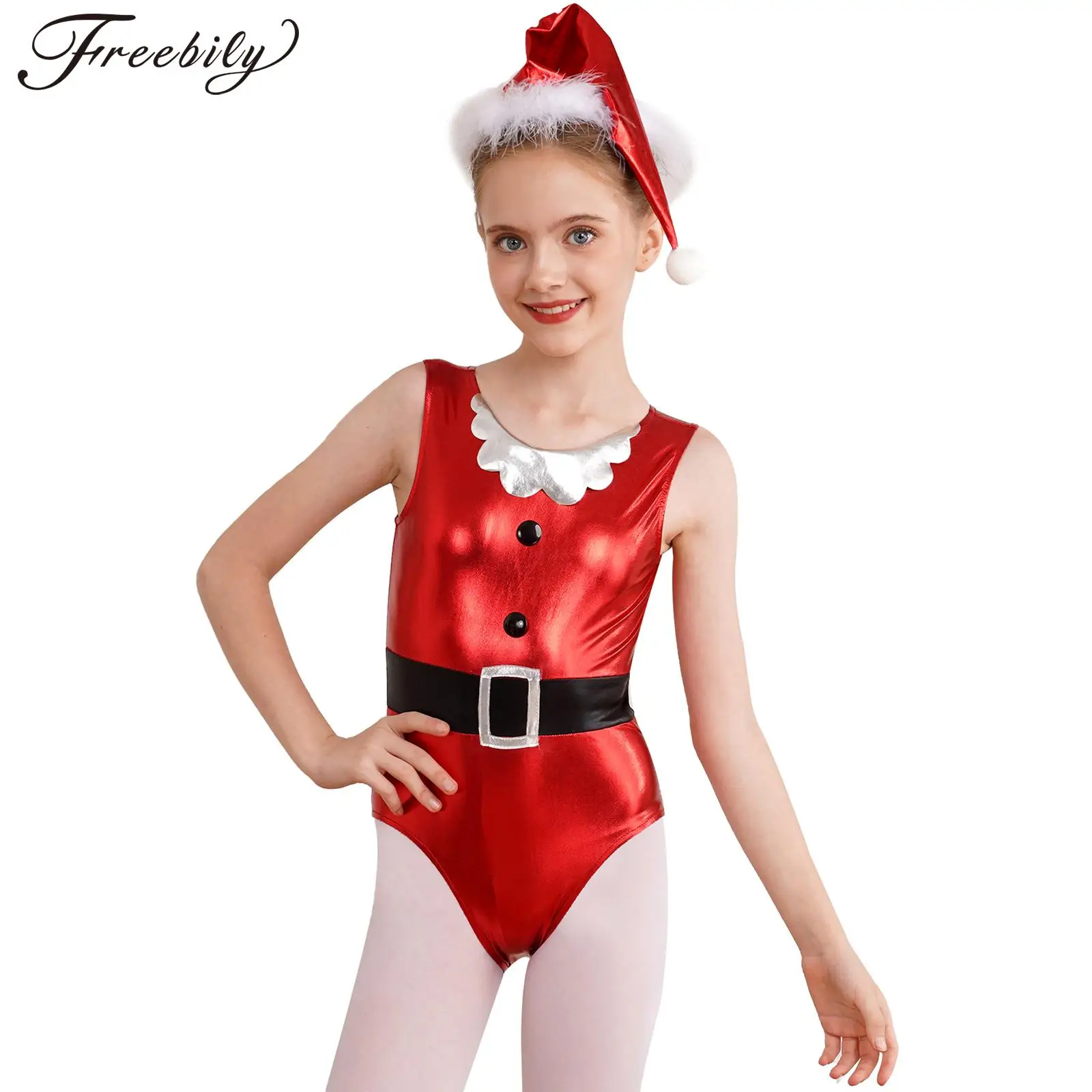 Kids Girls Christmas Bodysuit Santa Claus Costume Gymnastics Leotard ...