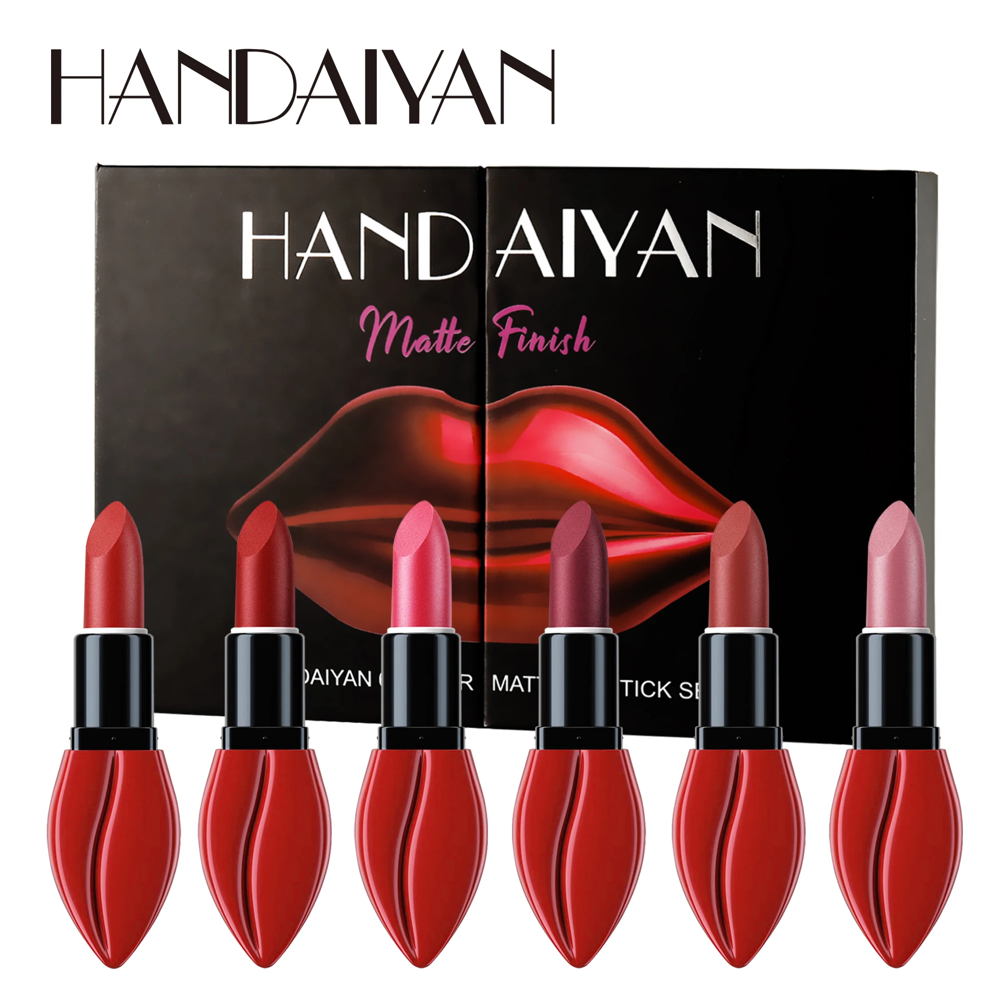 HANDAIYAN-Lip-Shape-6-Colors-Rose-Red-Nude-Pink-Matte-Velvet-Lipstick ...
