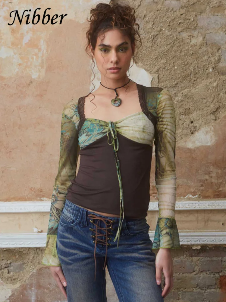 Nibber-Camiseta-ajustada-con-estampado-de-flores-para-mujer-Blusa-de ...