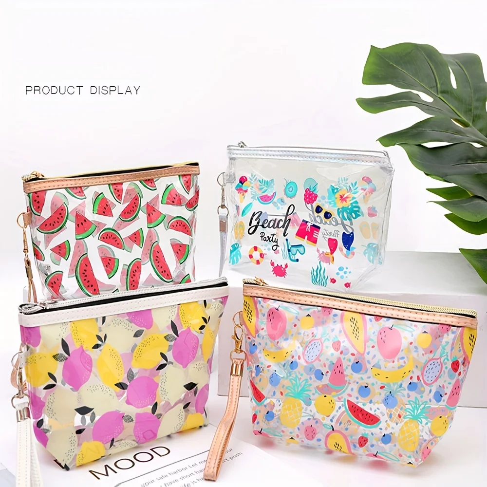 Clear PVC Cosmetic Bag Women Printed Make Up Pouch Travel Wash Toiletry ...