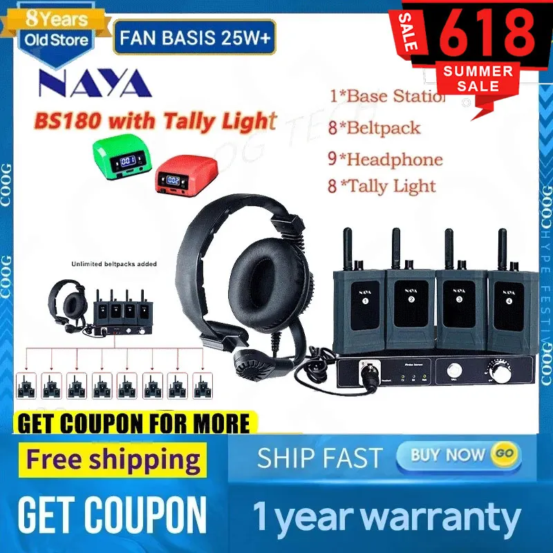 NAYA HDI-BS180 Wireless Intercom System Transmission Distance 2000m Full Duplex Signal ...