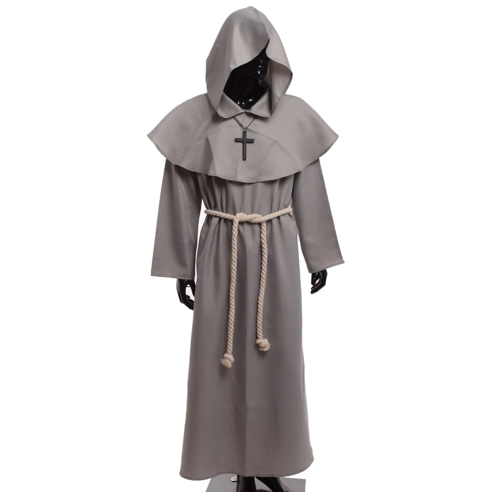 Medieval Priest Costume Men Monk Cowl Mantle Cross Hooded Cloak Robe ...