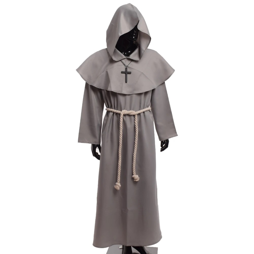 Medieval Priest Costume Men Monk Cowl Mantle Cross Hooded Cloak Robe ...